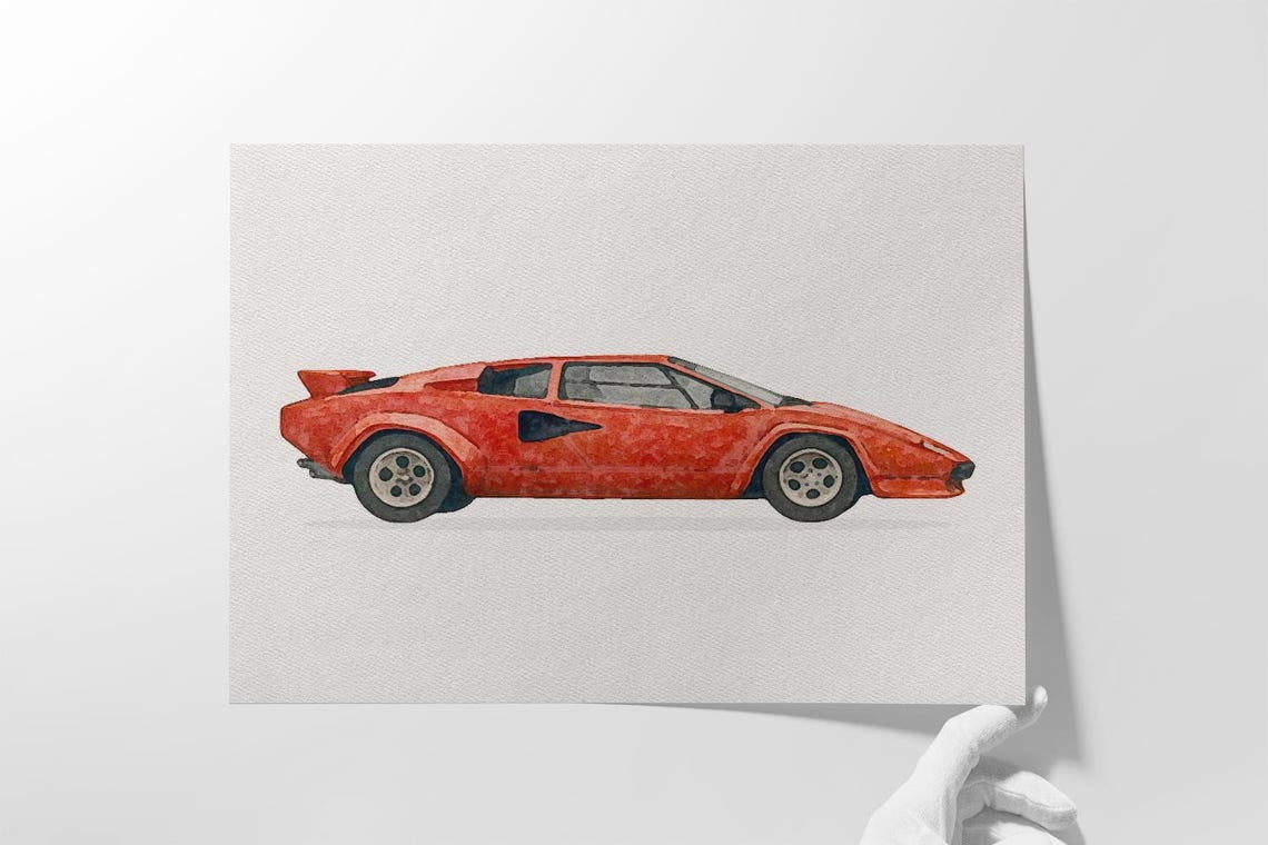 Red Lamborghini Countach : 80S Retro Supercar Print #63, Unframed ...