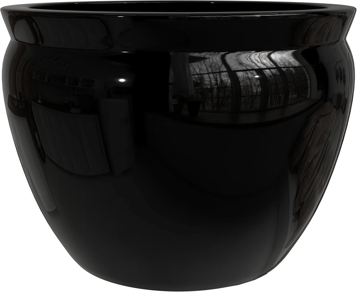 Red Lantern 12" Solid Black Porcelain Fishbowl Planter or Cachepot for ...