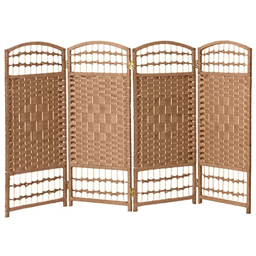 Red Lantern 3 ft. Short Fiber Weave Folding Screen - Natural - 4 Panels ...