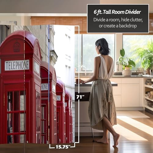 Red Lantern 6 ft. Tall Double Sided London Room Divider-Big Ben/Phone ...