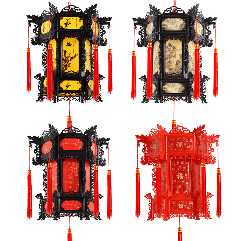 Red Lantern Antique Palace Lantern Hexagonal Rotating Horse Lantern ...