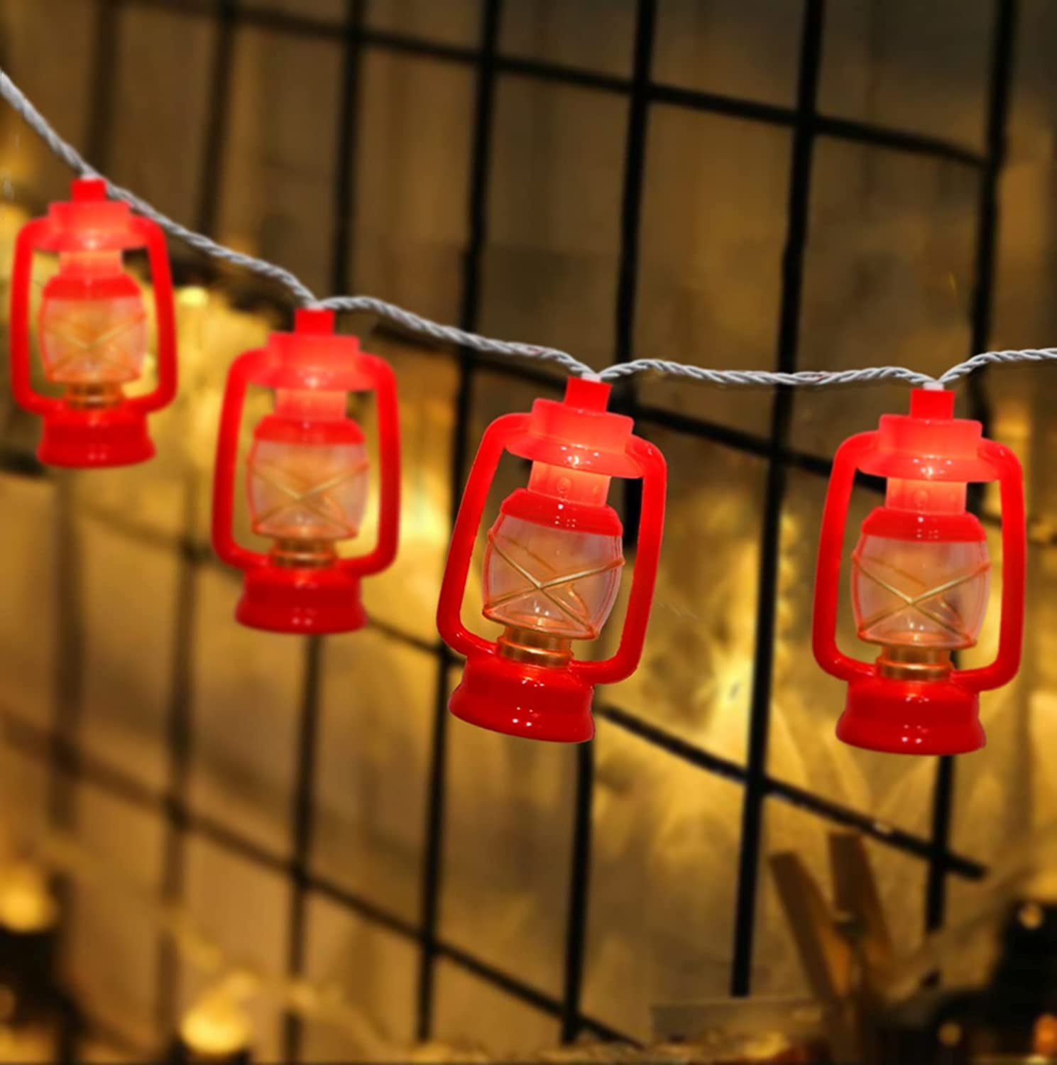 Red Lantern String Lights, 10ft 20 Mini Retro Kerosene Lamps for Indoor ...