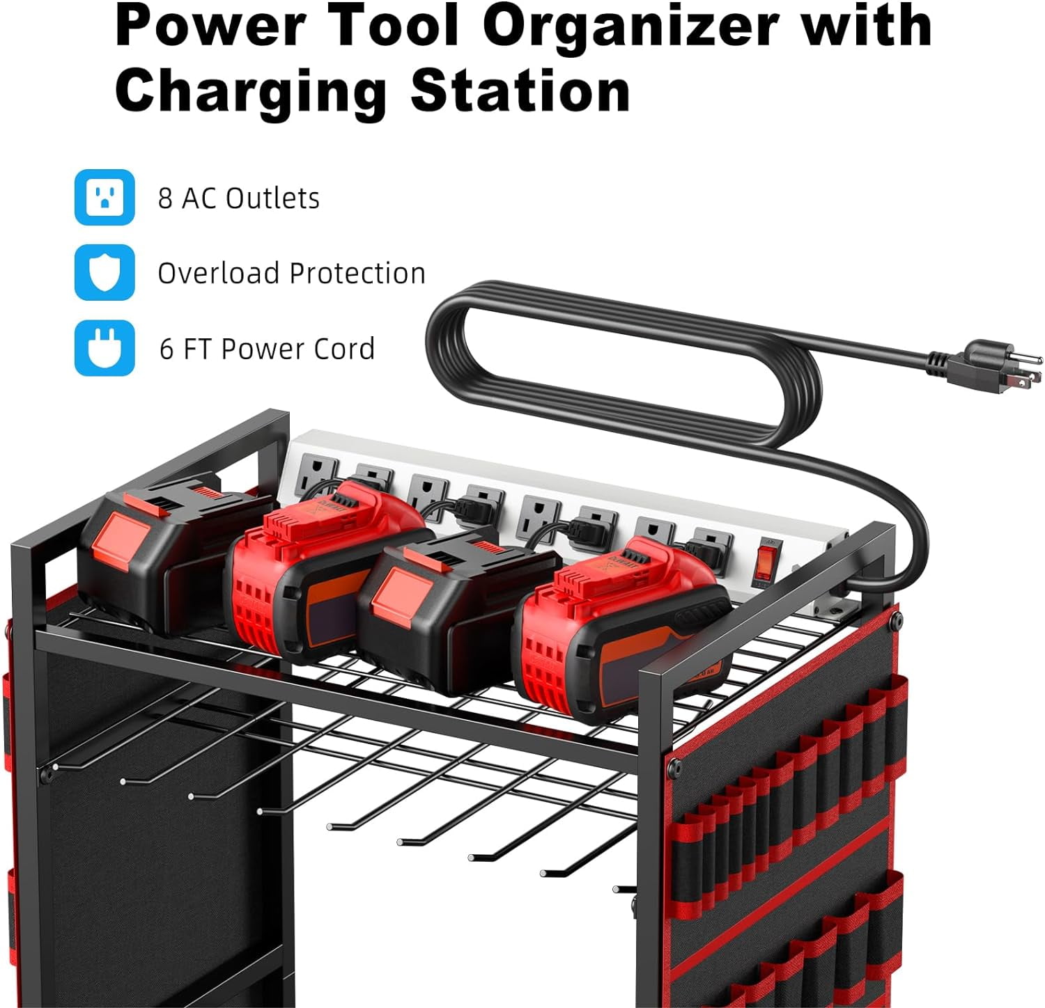 Red Large Power Tool Organizer Cart Floor Standing Rolling + Charging ...