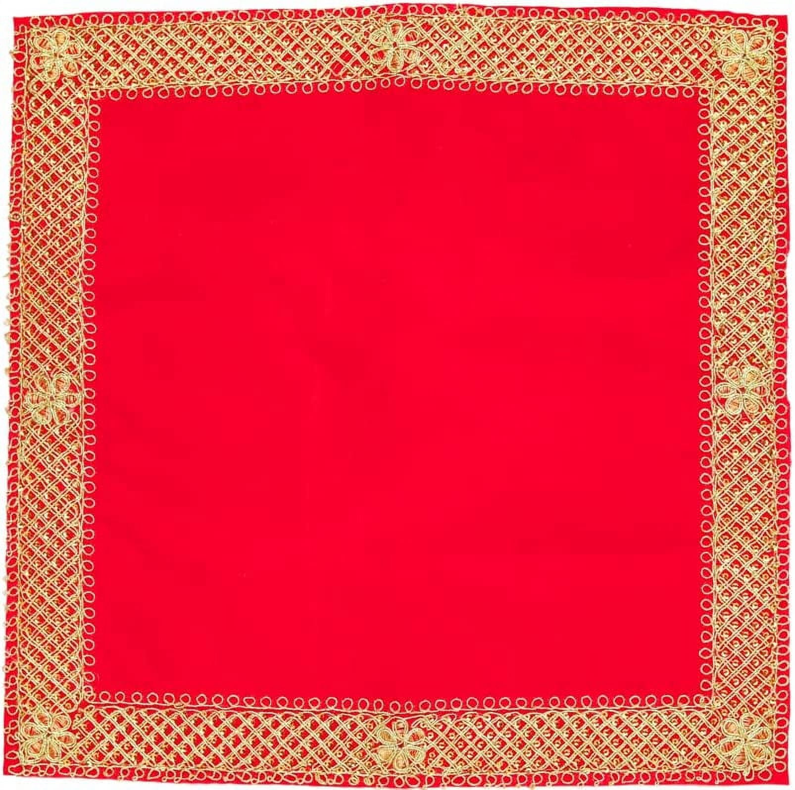 Red Large Velvet Pooja Cloth Mat Aasan Decorative Cloth (Size:- 14 ...