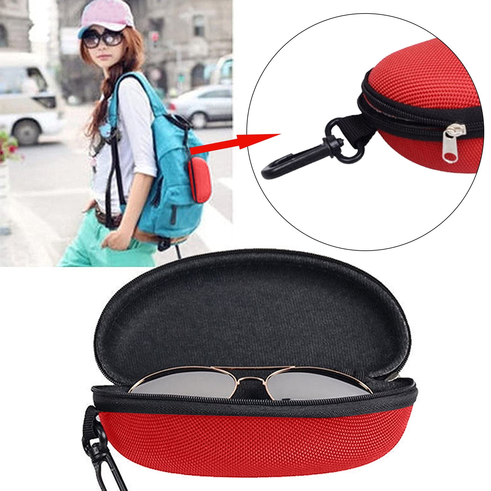 Red Large Zippered Hard Case Glasses Holder, Travel Sunglasses Storage ...