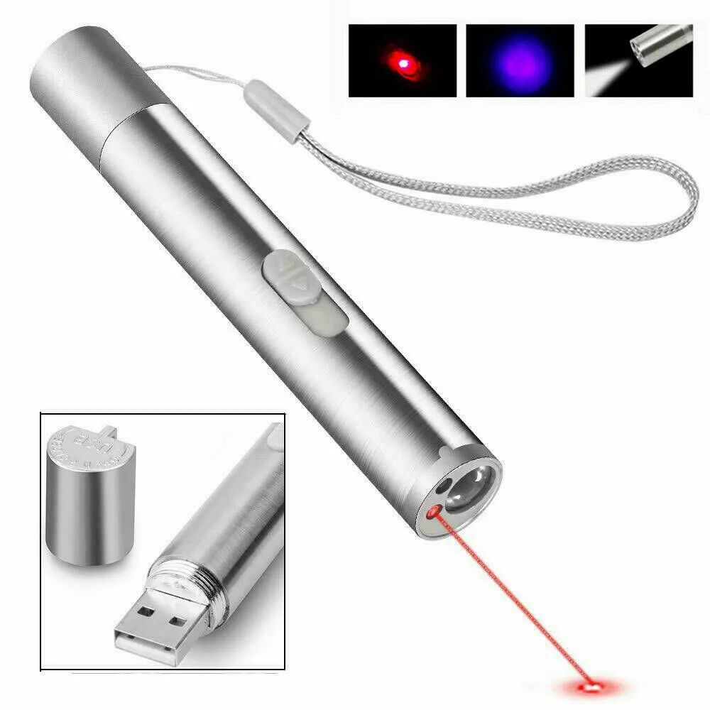 Red Laser Pointer Pen USB Rechargeable Lazer UV Light Flashlight Cat ...