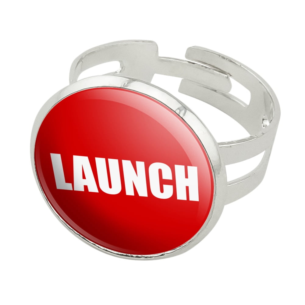 Red Launch Button Design Funny Silver Plated Adjustable Novelty Ring ...