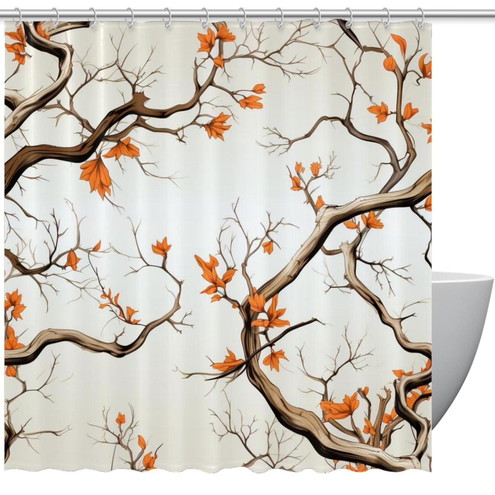 Red Leaf Art Tree Shower Curtain for Bathroom, Waterproof and Durable , Fabric Print Design ...