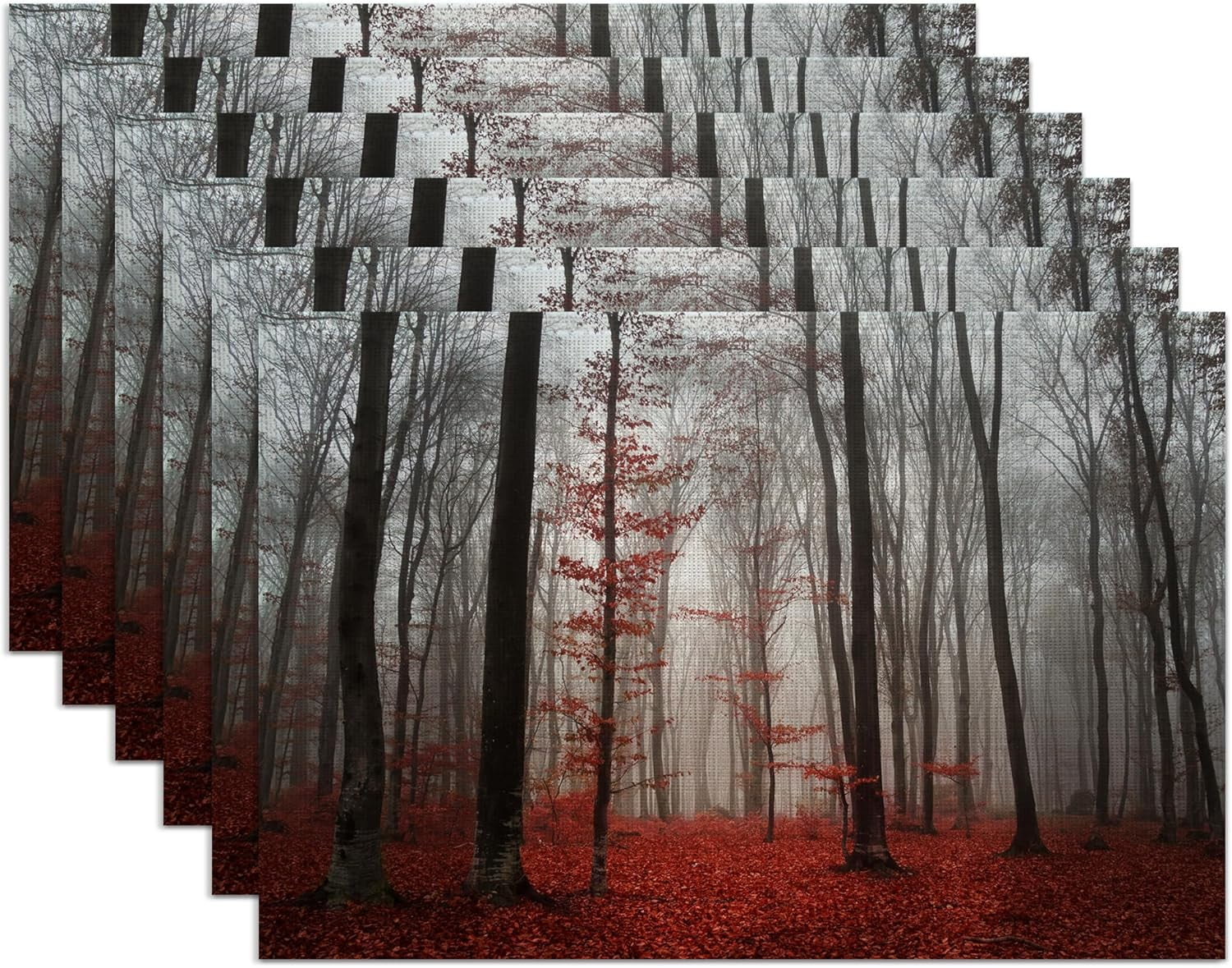 Red Leaf Forest Placemats Set of 6,Washable Heat Resistant 12×18 Inch ...