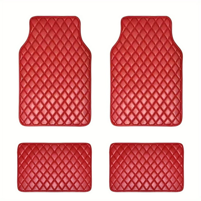 Red Leather Universal Auto Interior Carpet, Simple Style Car Floor Mats ...