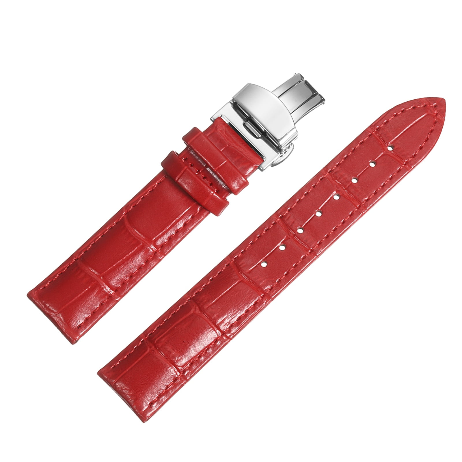Red Leather Watch Band 19mm Quick Release Genuine Strap with Silver ...