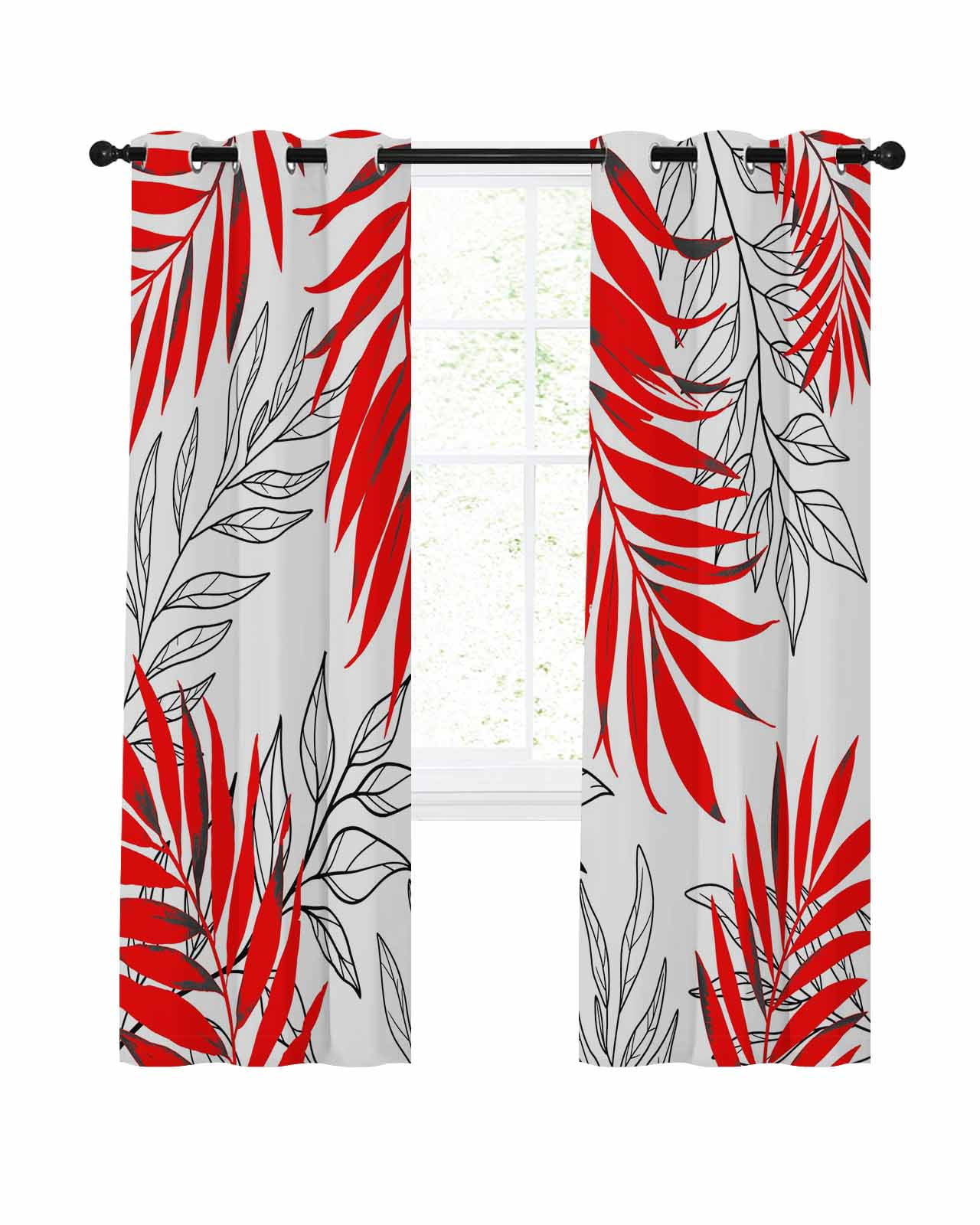Red Leaves Blackout Curtains, Light Blocking Print Window Curtains ...