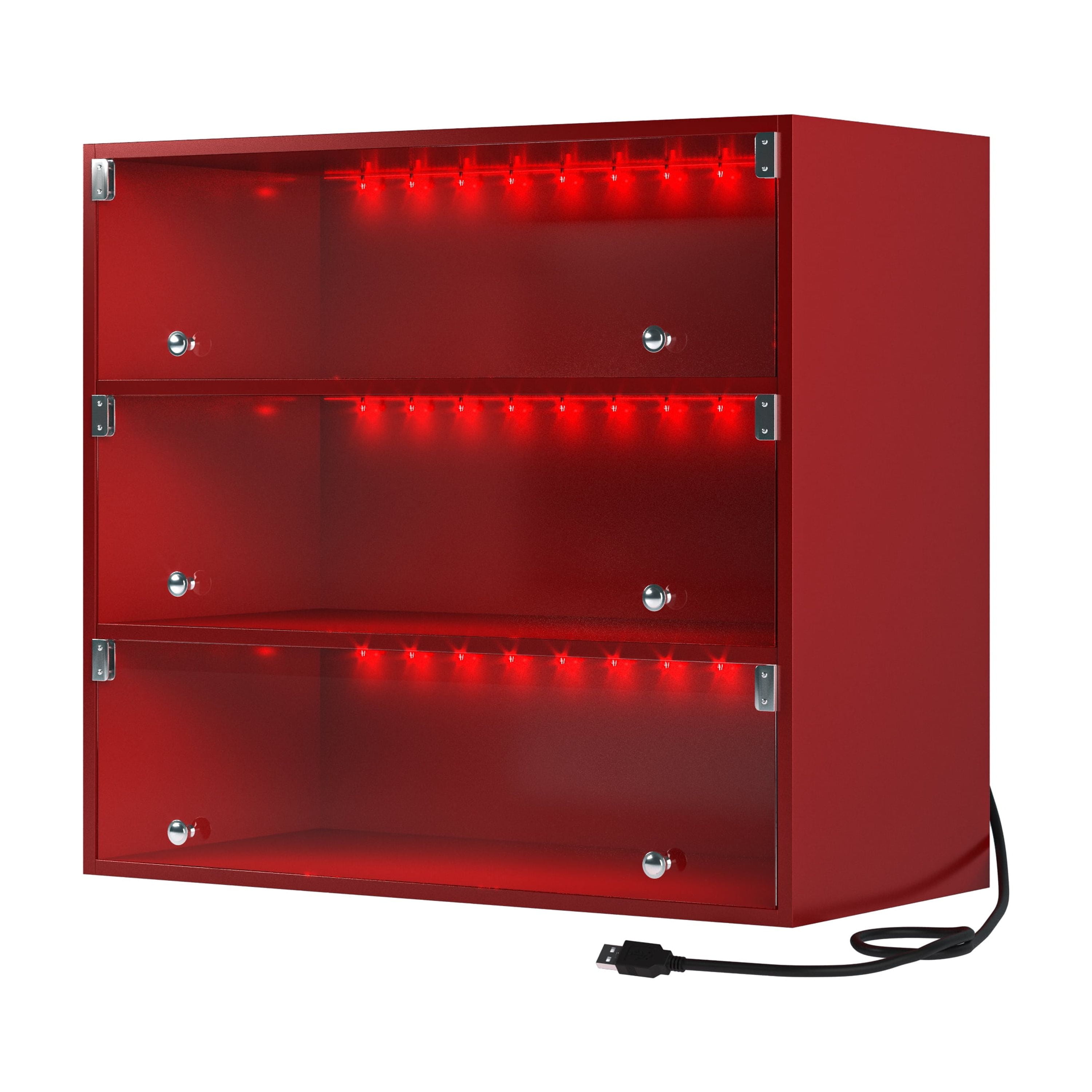 Red Led Light Shoe Box Three Layers with Glass Doors,Red Wood+Glass ...