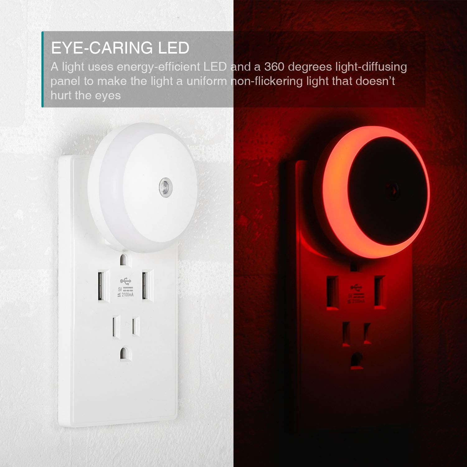 Red Led Night Light, Plug In, Dusk To Dawn Sensor, Small Red Light For ...