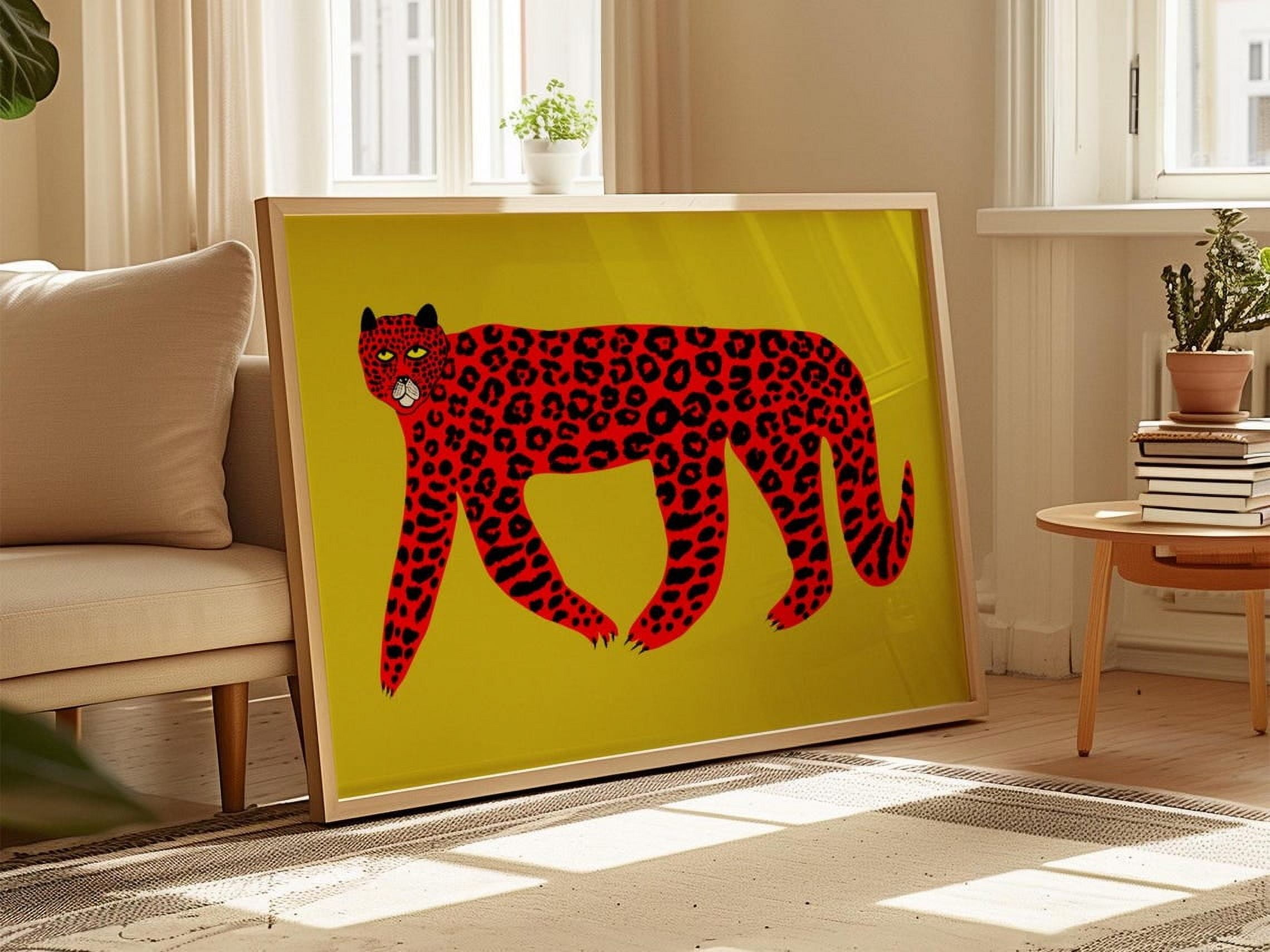 Red Leopard Art Print, Bright Home Decor, For Kitchen, Bedroom, Dining ...