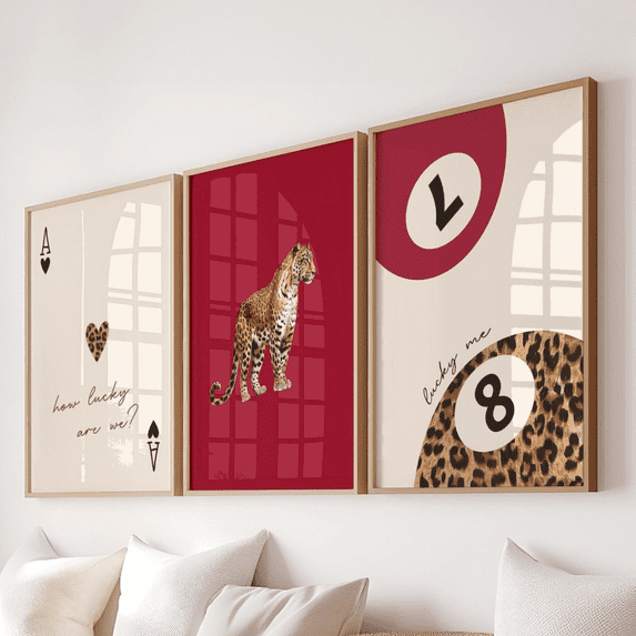 Red Leopard Cheetah Lucky 8 Ball Coquette Poster Set 3 Prints Set 3 ...