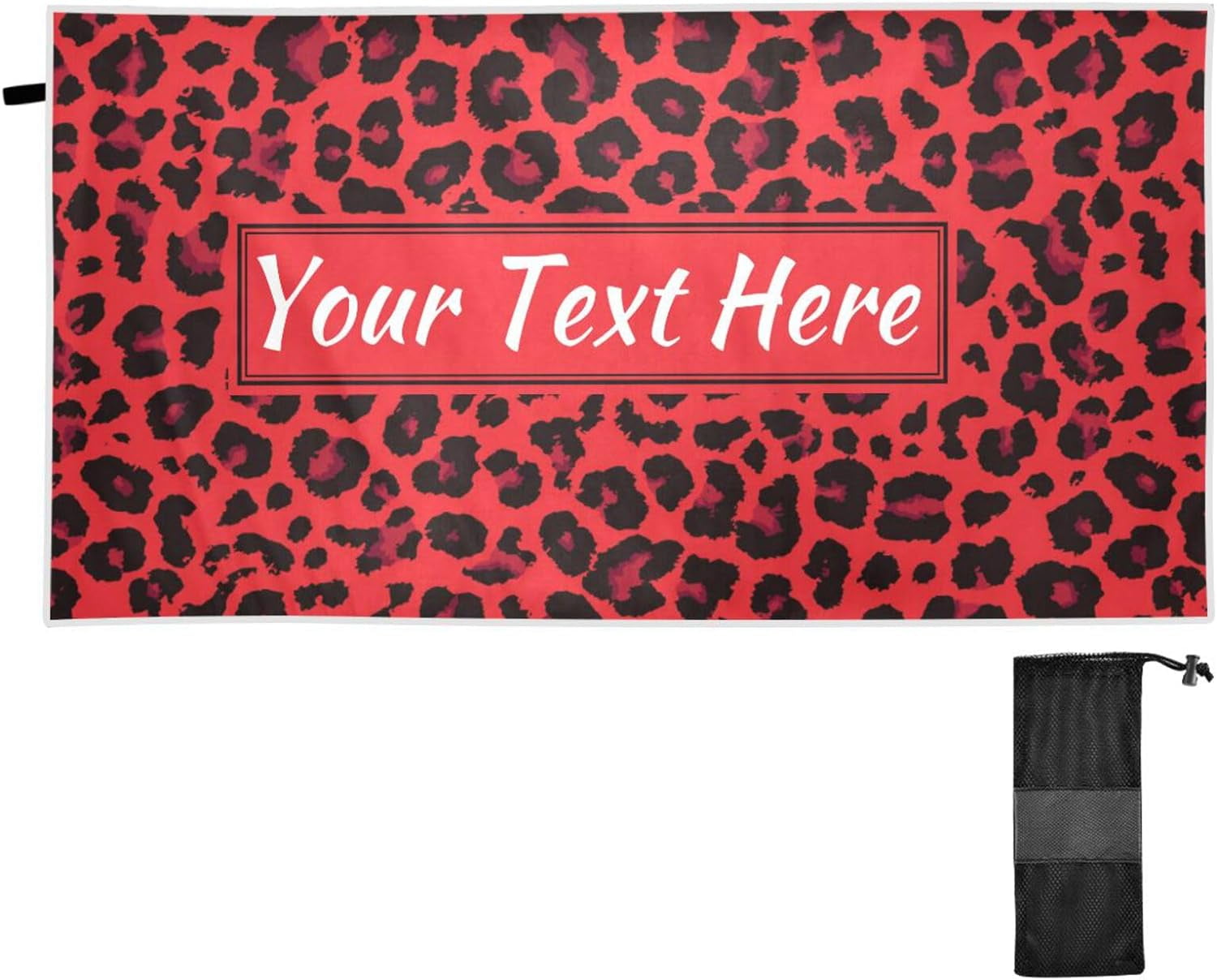 Red Leopard Print Cheetah Custom Beach Towel 30" x 60", Quick Dry ...