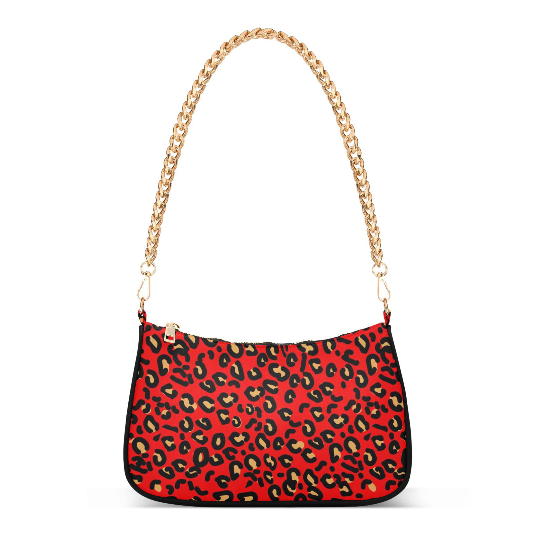 Red Leopard Print Cheetah Womens Chain Shoulder Bag Tote Handbag Clutch ...