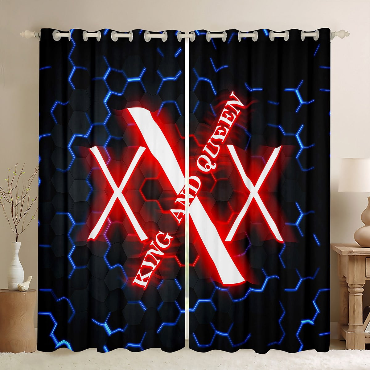 Red Letter X Blackout Curtains Blue Honeycomb Curtains Beehive ...
