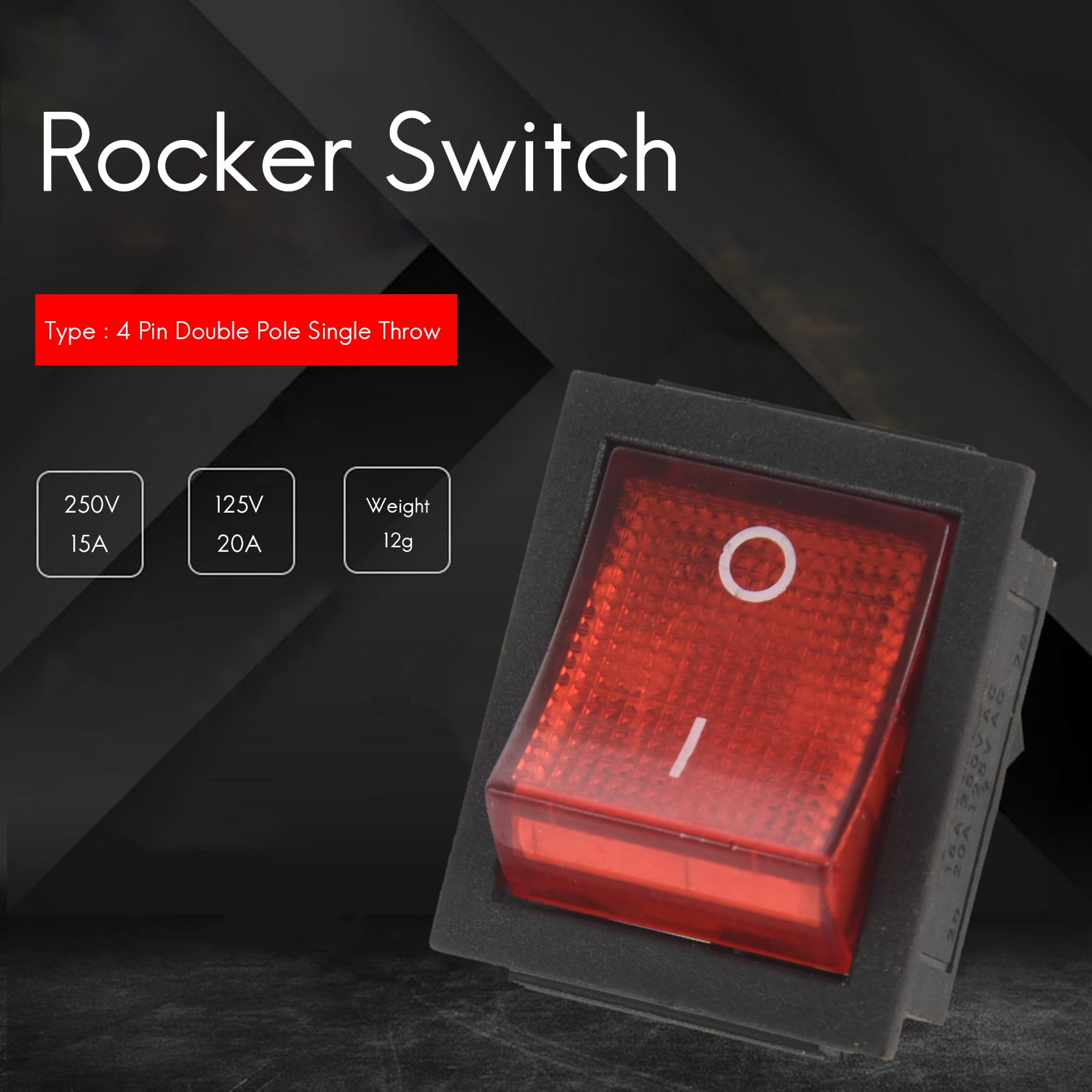 Red Light 4 Pin DPST ON/OFF Snap in Rocker Switch 15A/250V 20A/125V AC ...