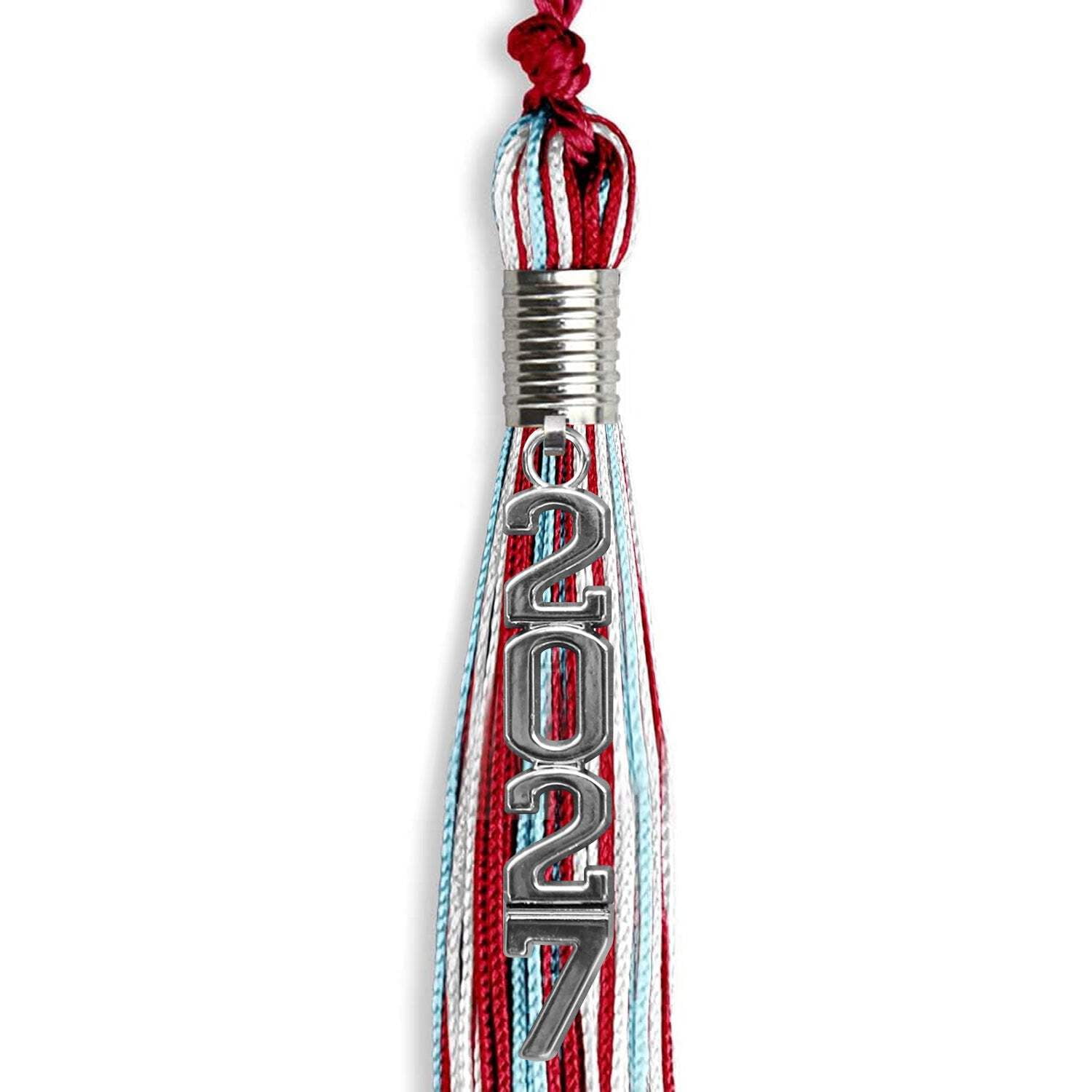 Red/Light Blue/White Mixed Color Graduation Tassel With Silver Stacked ...
