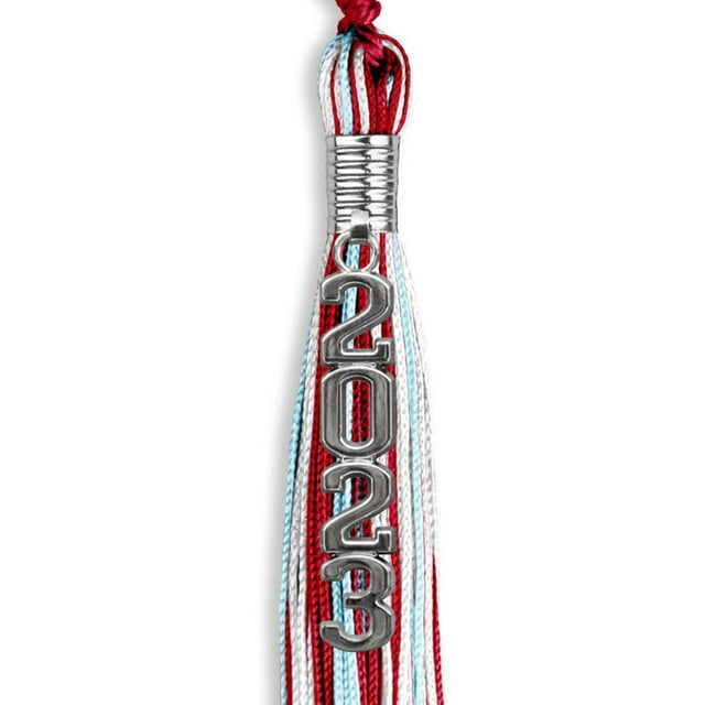 Red/Light Blue/White Mixed Color Graduation Tassel with Silver Stacked ...