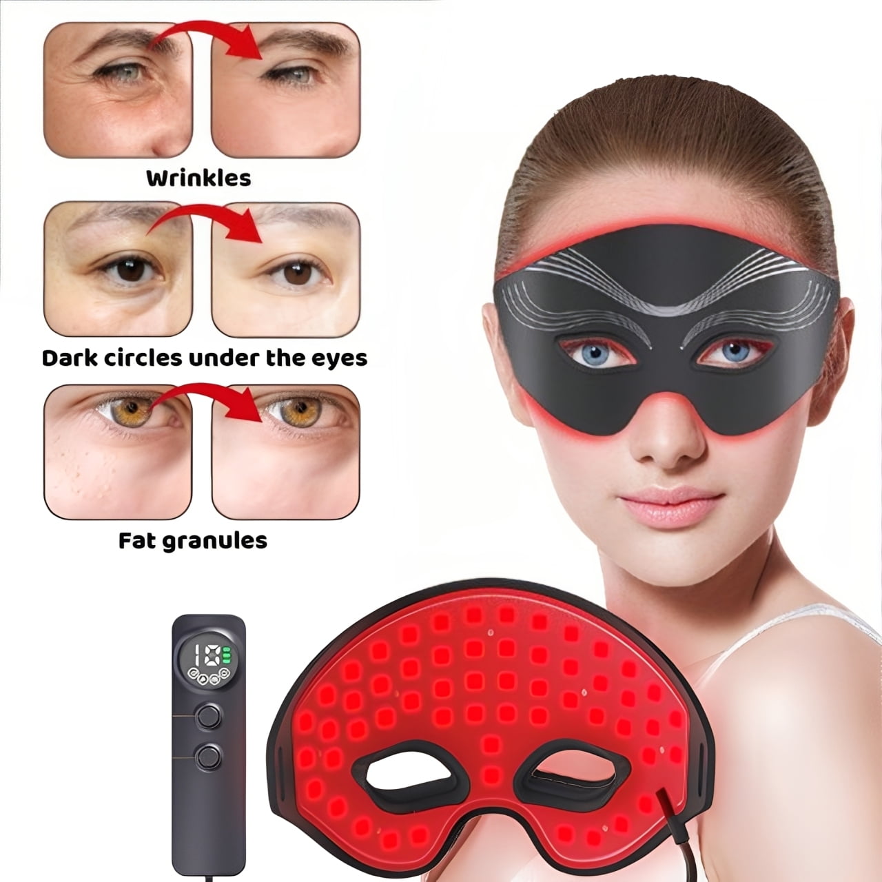 Red Light Eye Mask, 7-Color Photon Therapy Mask, 50 LED Bulbs and Auto ...