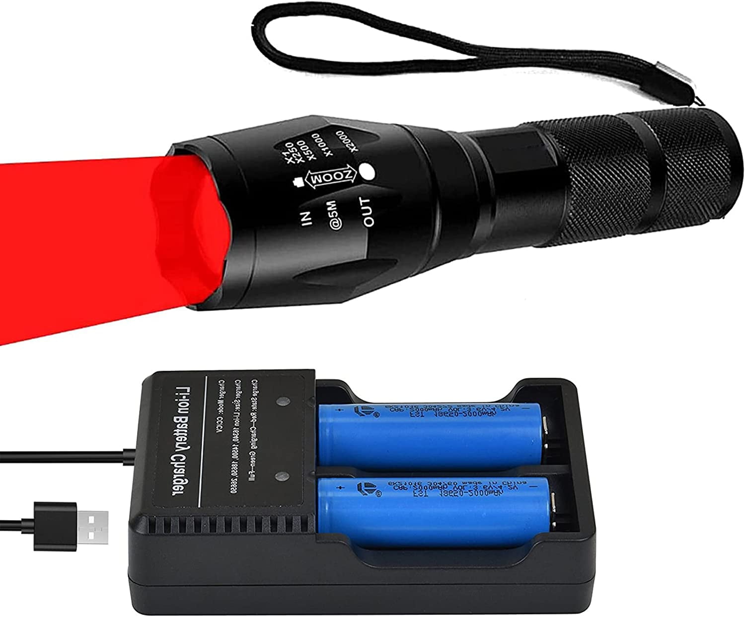Red Light Flashlight, 670nm Light Long Range Zoomable Red Hunting ...
