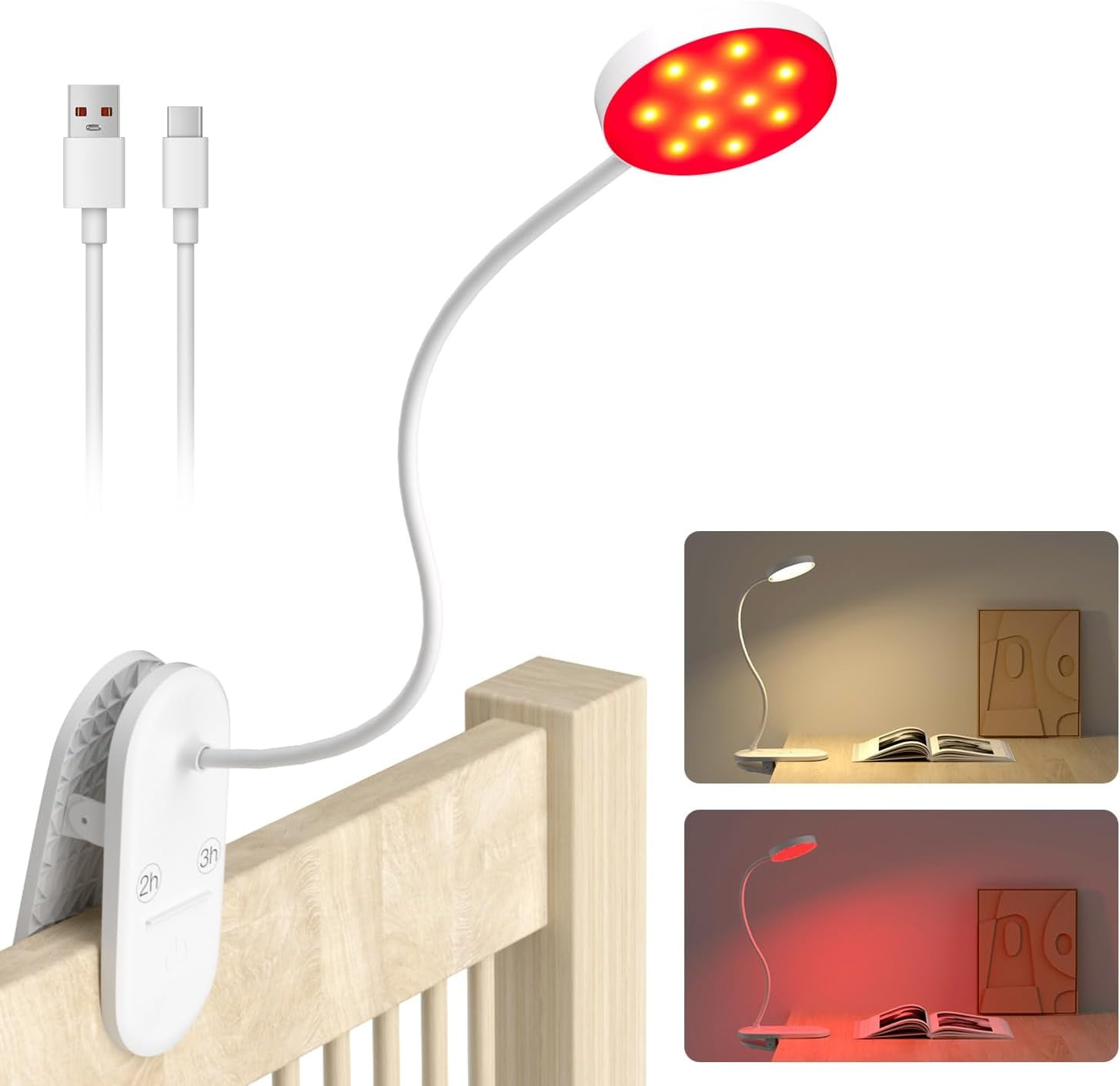 Red Light for Sleep Book Lights for Reading at Night, 630nm Eye Care ...