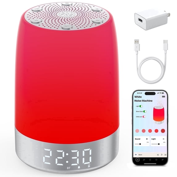 Smart Red Light Therapy Lamp, White Noise Sound Machine, Alarm Clock ...