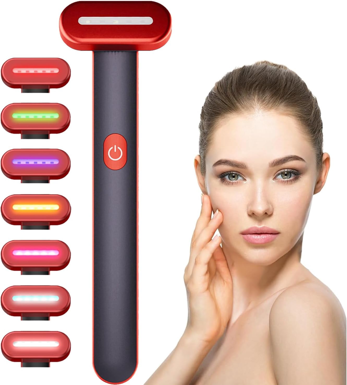 Red-Light-Therapy for Face, 7 Colors LED Light Face Skincare Wand Eye ...
