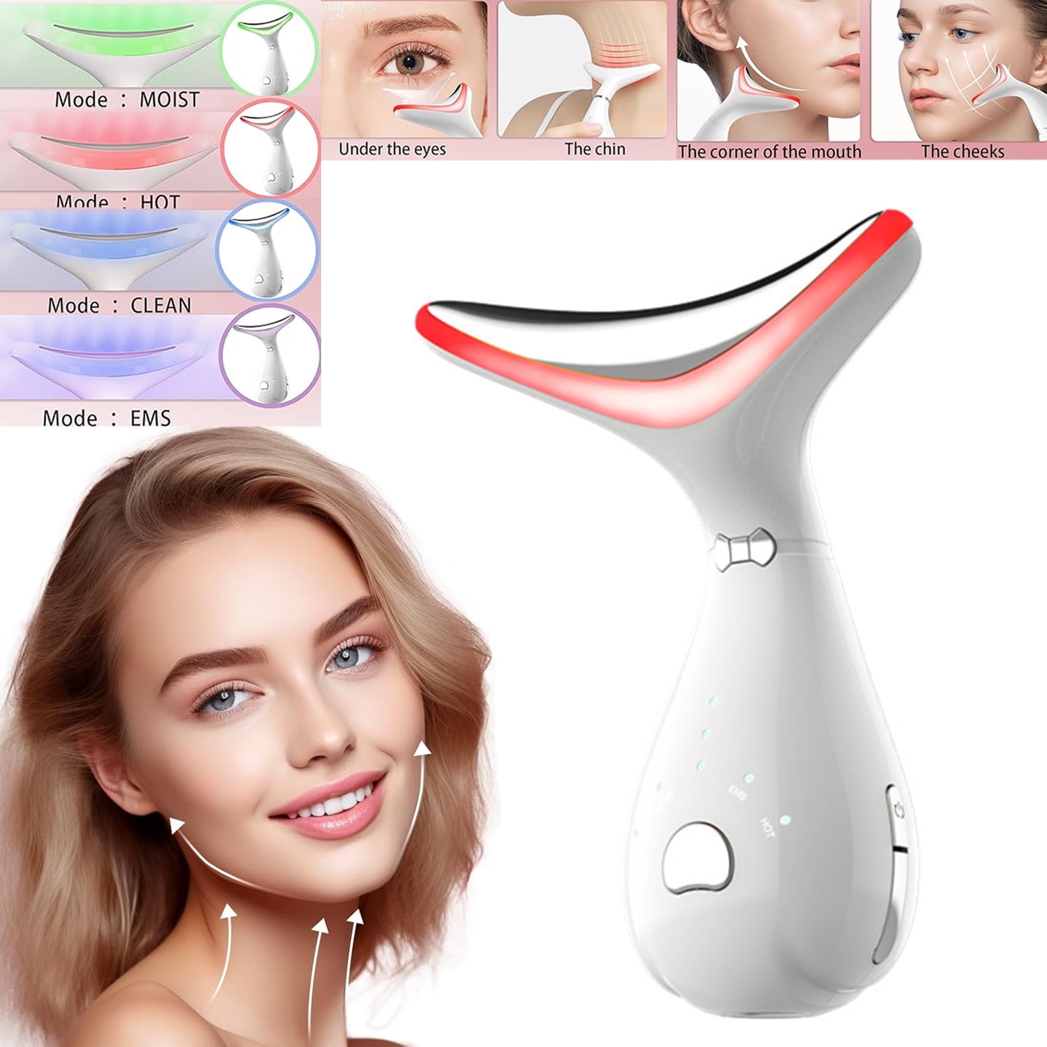 HQinX Microcurrent Facial Device,Red Light Therapy for Face and Neck,3 ...