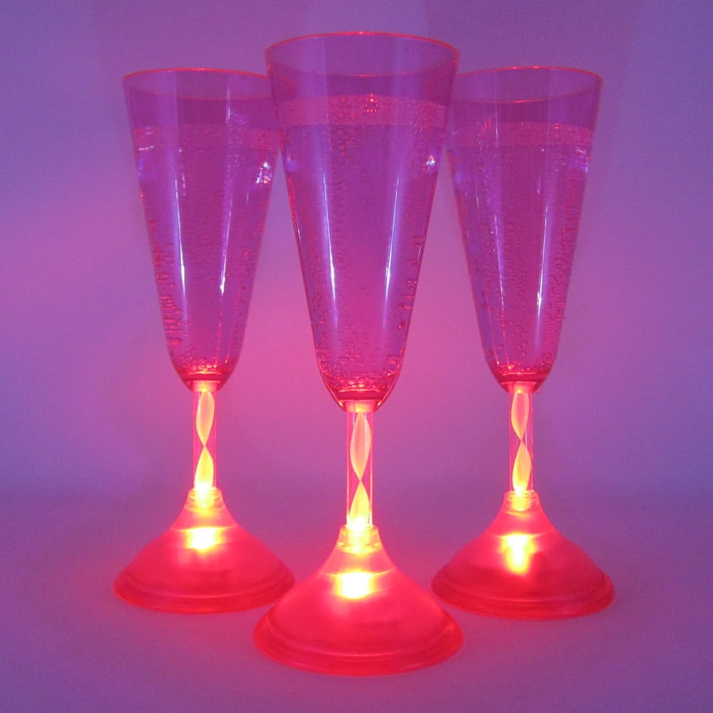 Red Light Up Champagne Glasses (Set of 6) - 7 oz Glowing LED Champagne ...