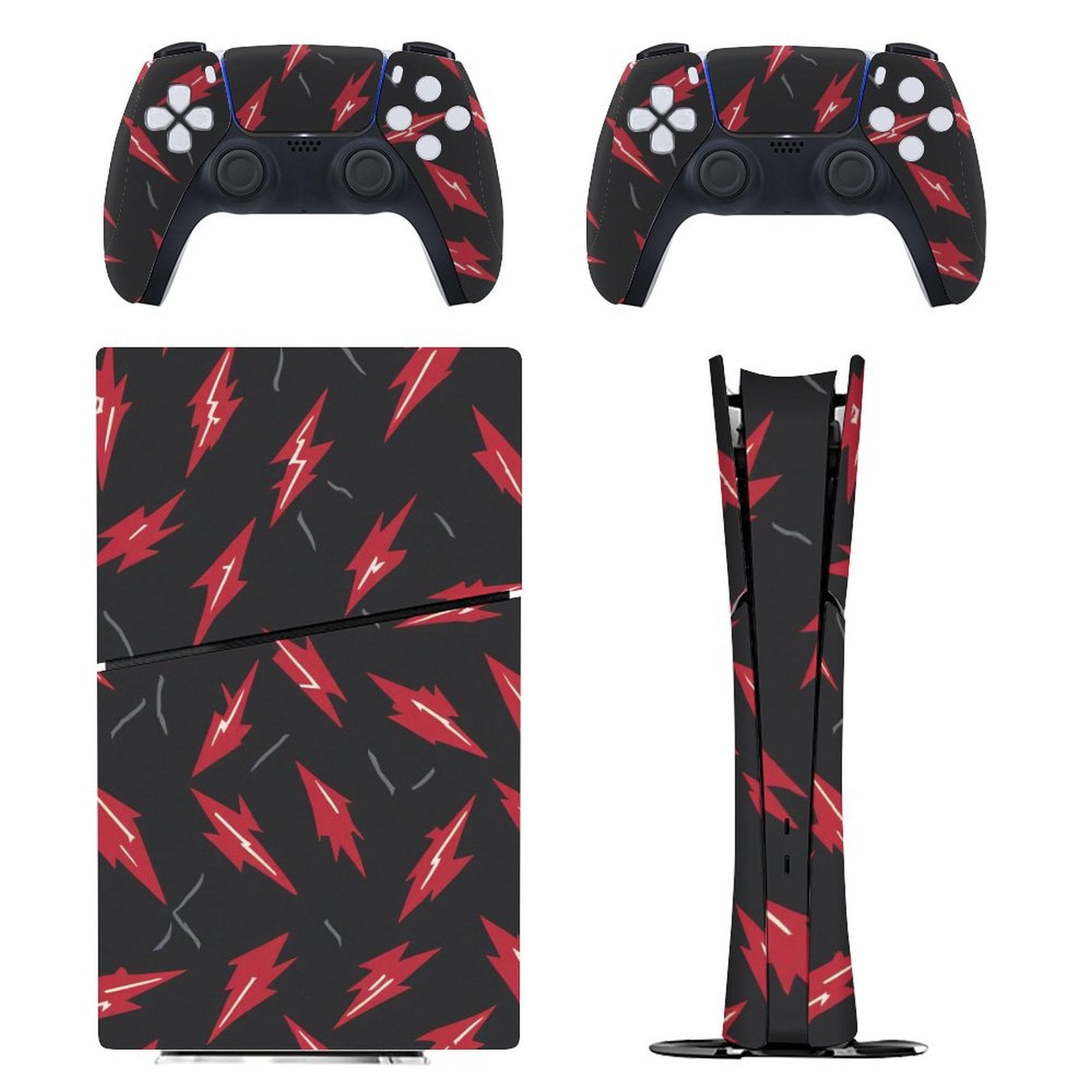 Red Lightning Bolts Console Skin Bundle for PS5 Pro Slim Disc & Digital ...
