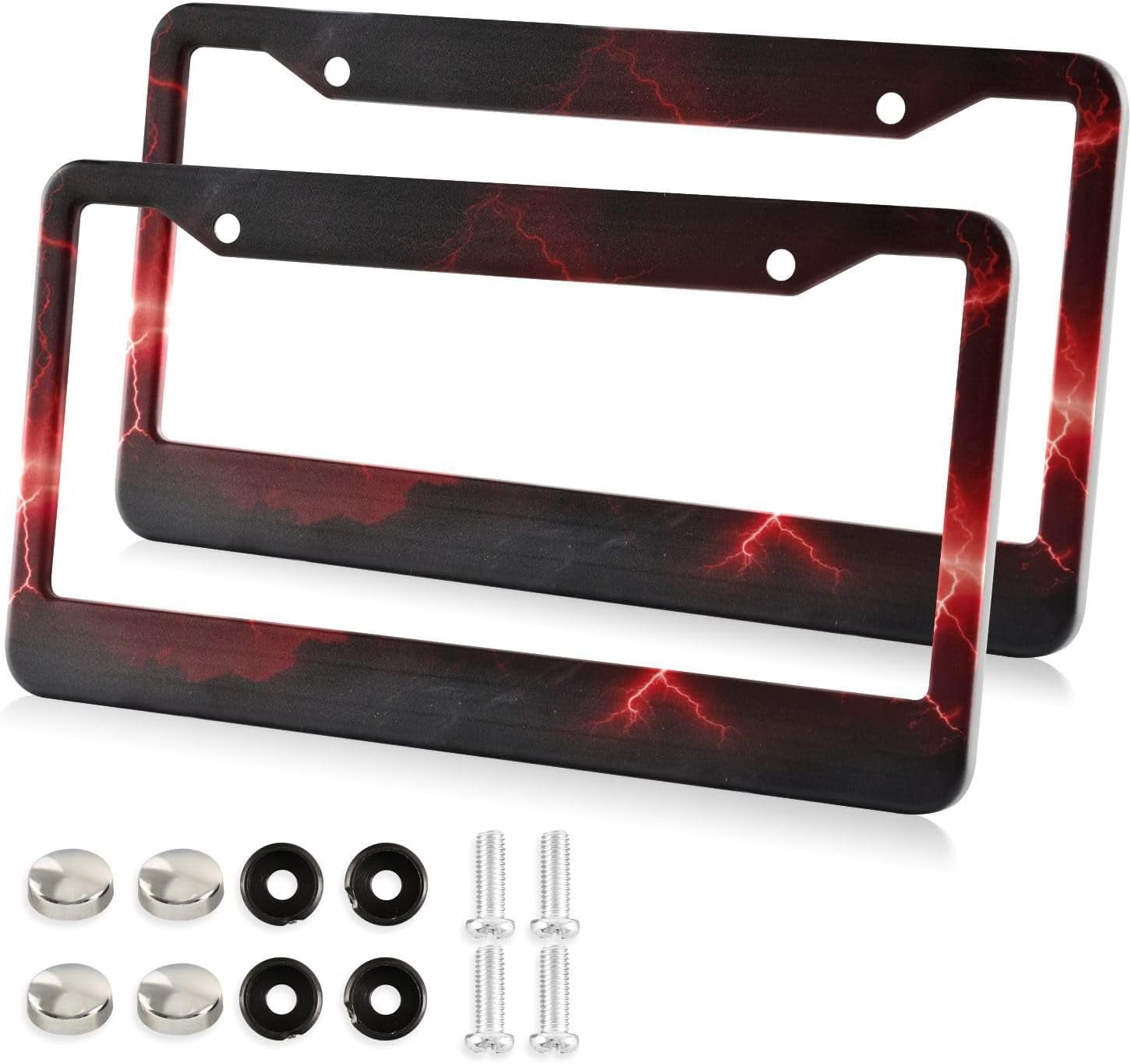 Red Lightning License Plate Frame, Aluminum Car Tag Frames, 2 Pack ...