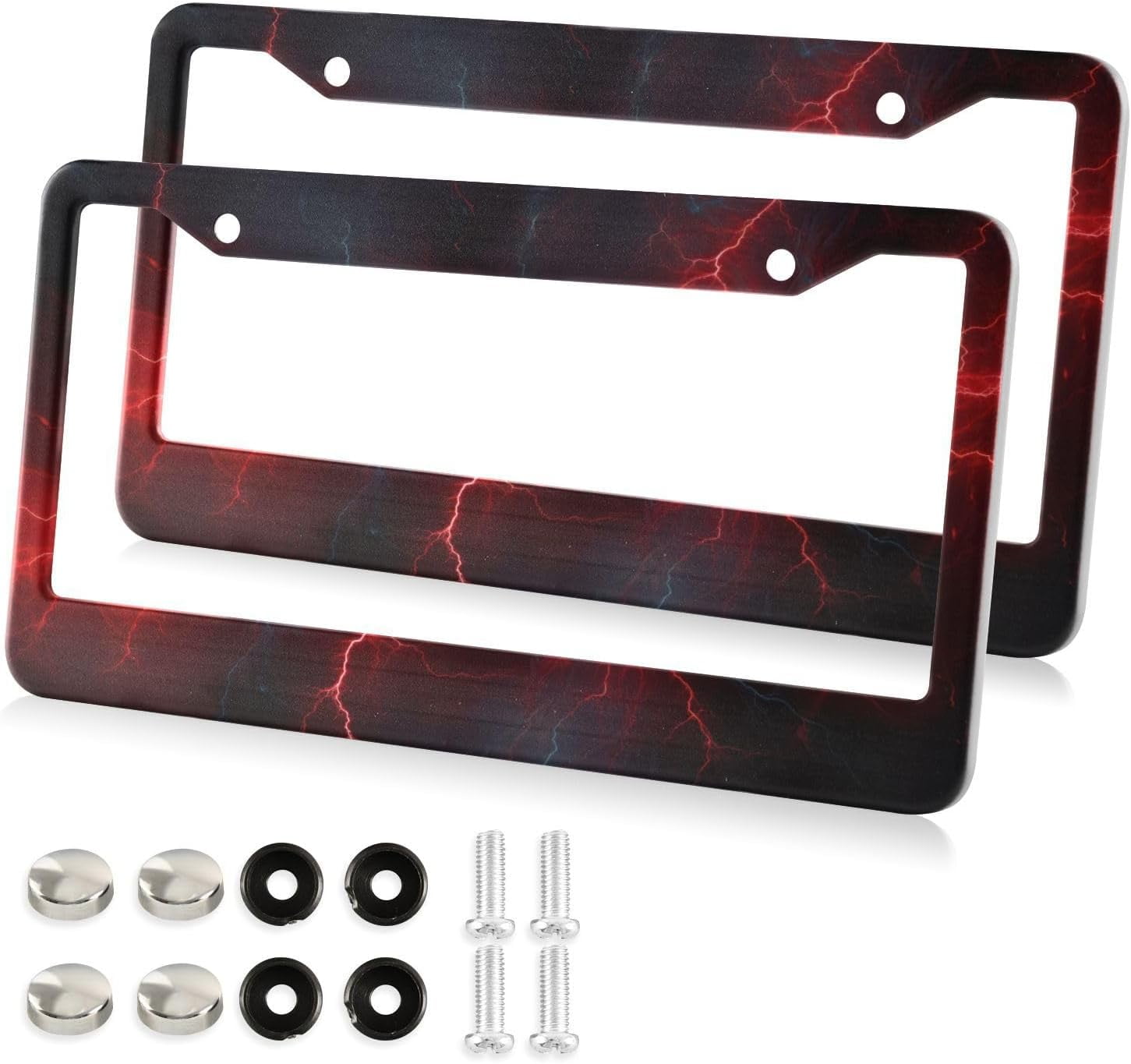 Red Lightning License Plate Frame, Aluminum Car Tag Frames, 2 Pack ...