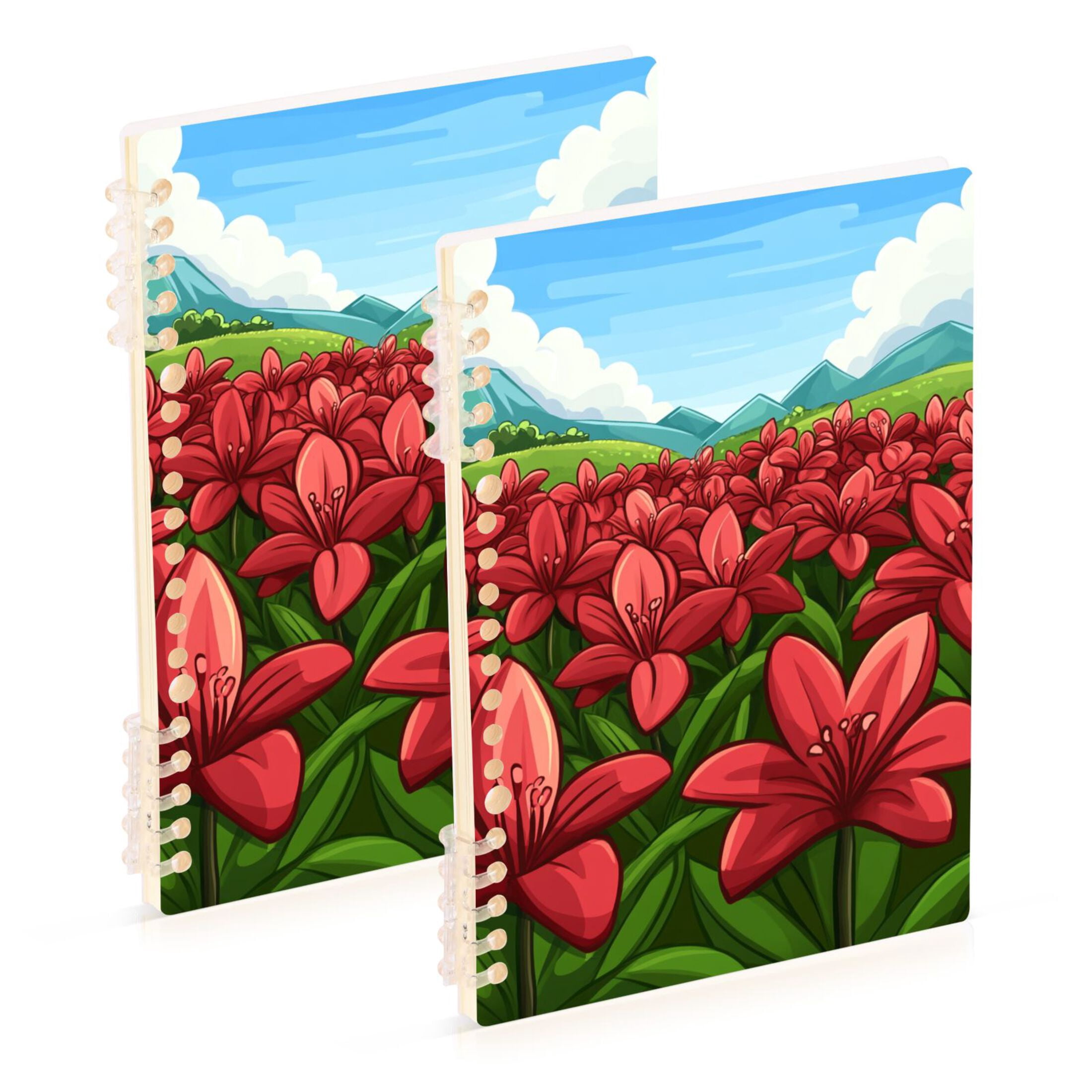 Red Lily Flower Field Lined Spiral Journal Notebook 60 Pages A5 College ...