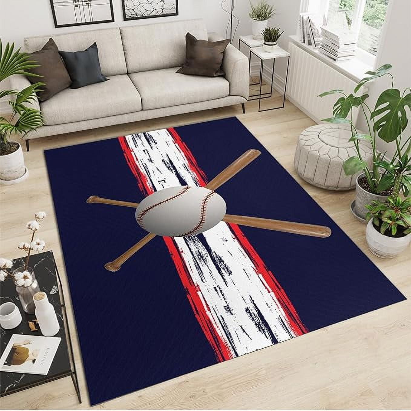 Red Line Baseball Area Rugs, Baseball Indoor Non-Slip Kids Rug ...