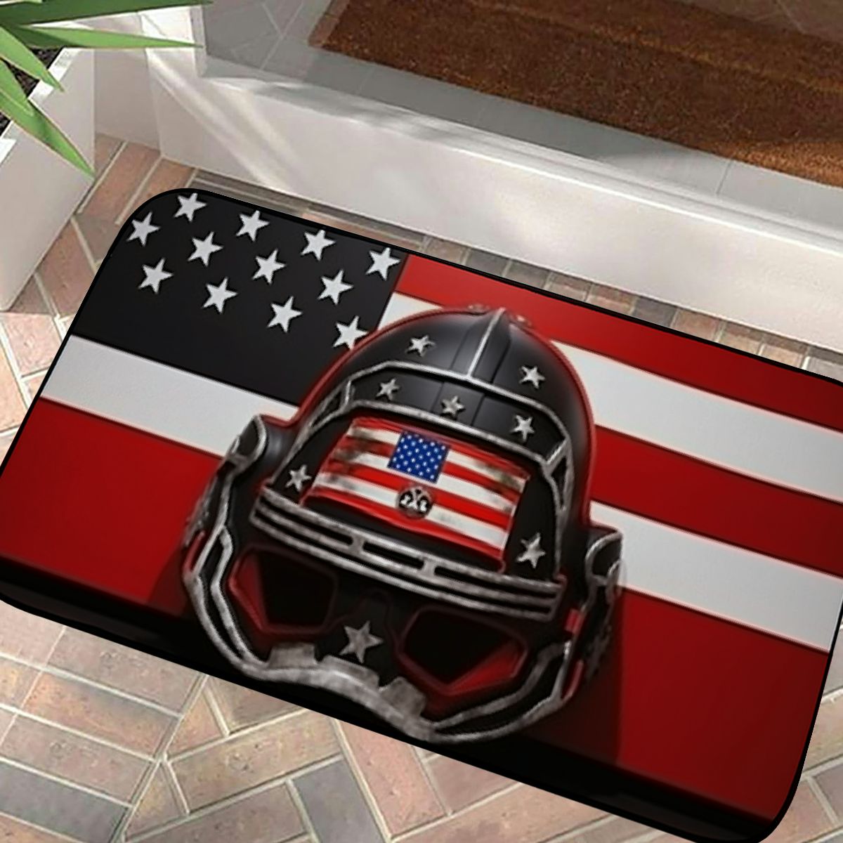 Red Line Firefighter USA Flag Print Doormat,Entry Mat/Garage, Patio ...