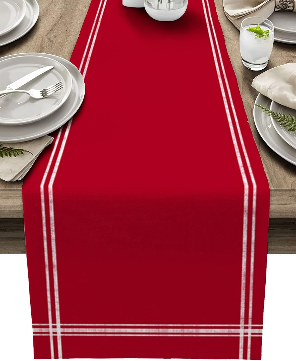 Red Linen Table Runners Farmhouse Red Stripe Dresser Scarf Table r ...