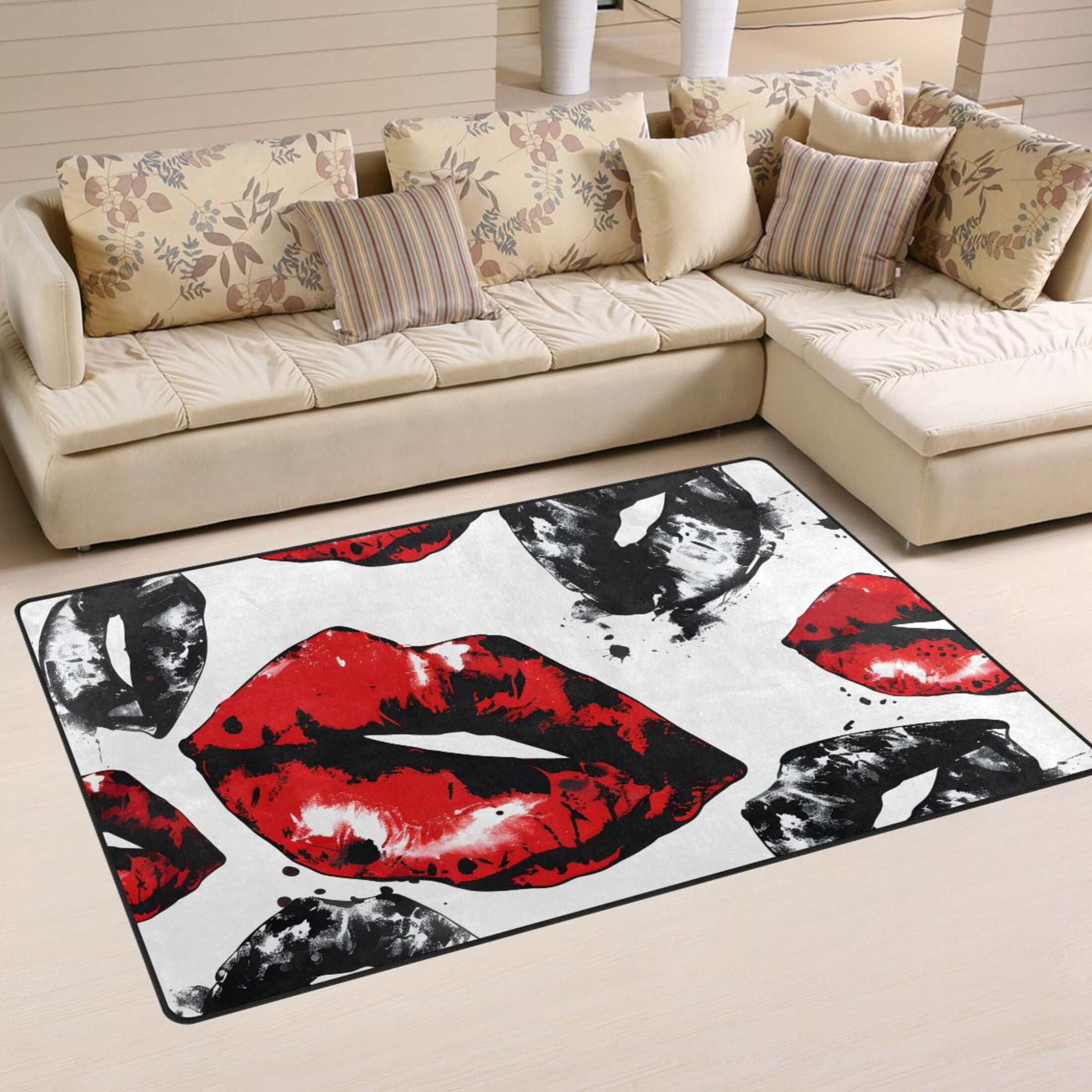 Red Lip Area Floor Mats Non-Slip Rugs Soft Doormat 60 x 39 inch Carpet ...