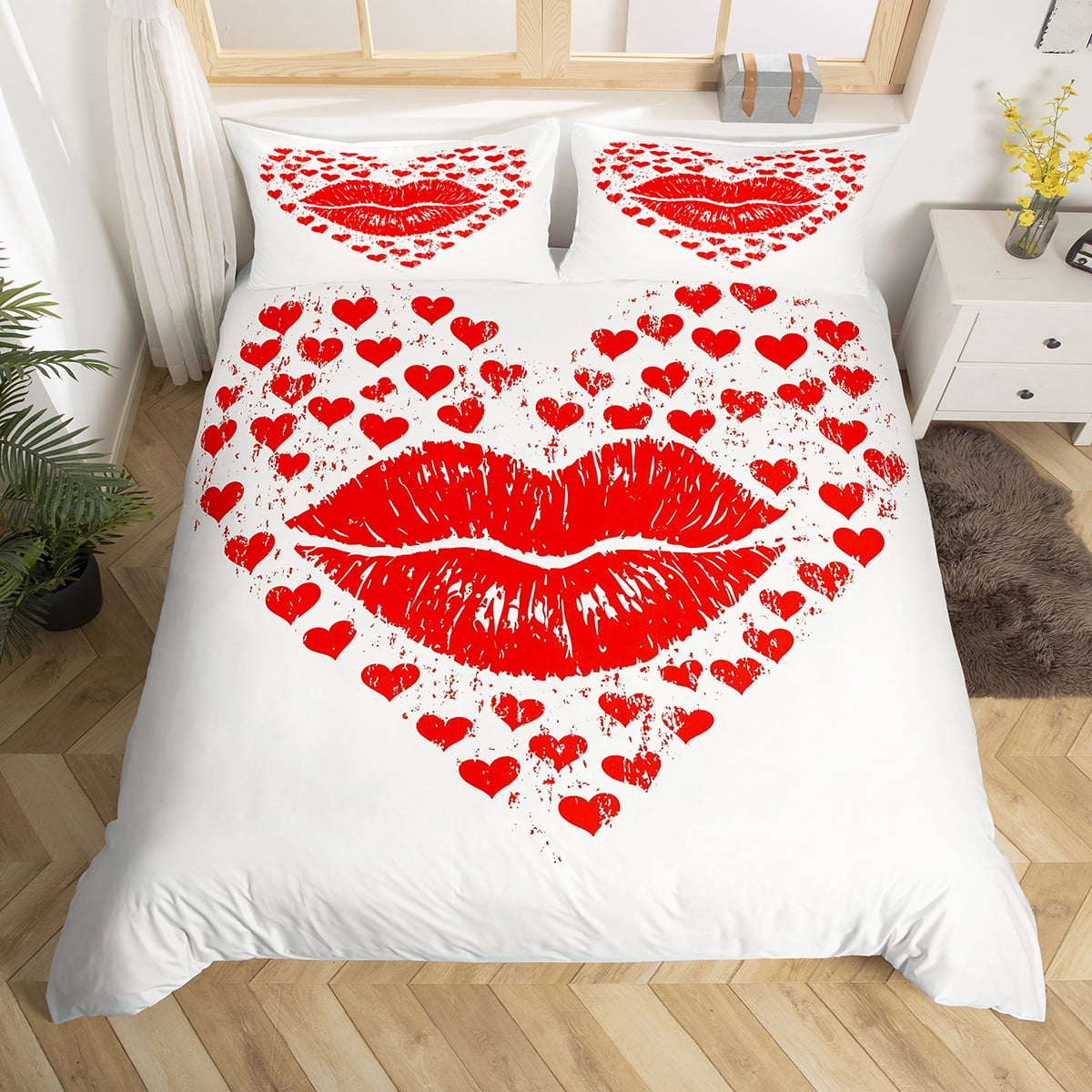 Red Lip Bedding Set Kiss Lips for Woman Comforter Cover Queen Size Love ...