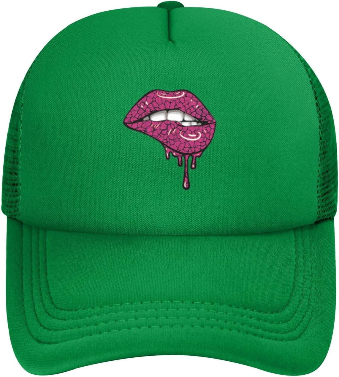 Red Lip Lip Biting On Trucker Hat High Crown Mesh Back Trucker Hat ...