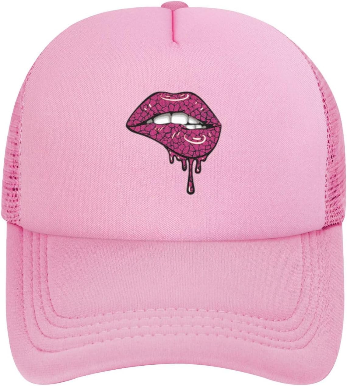 Red Lip Lip Biting On Trucker Hat High Crown Mesh Back Trucker Hat ...