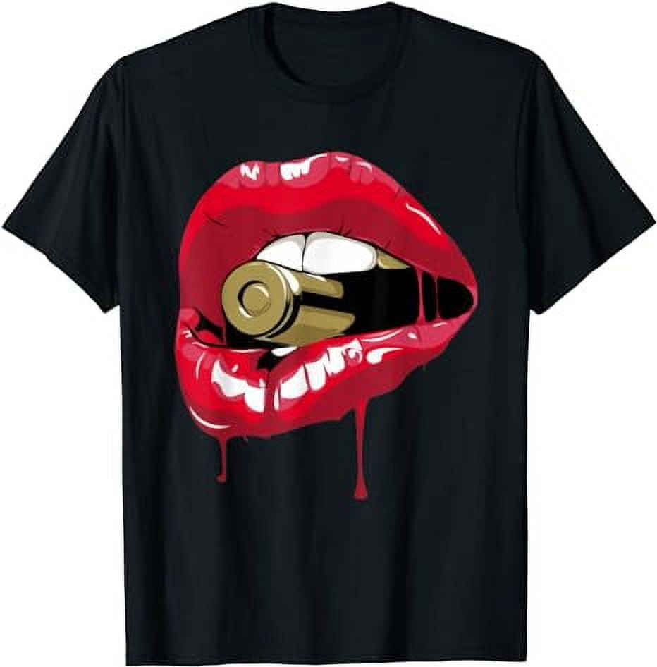 Red Lips Bullet Biting T-Shirt - Walmart.com