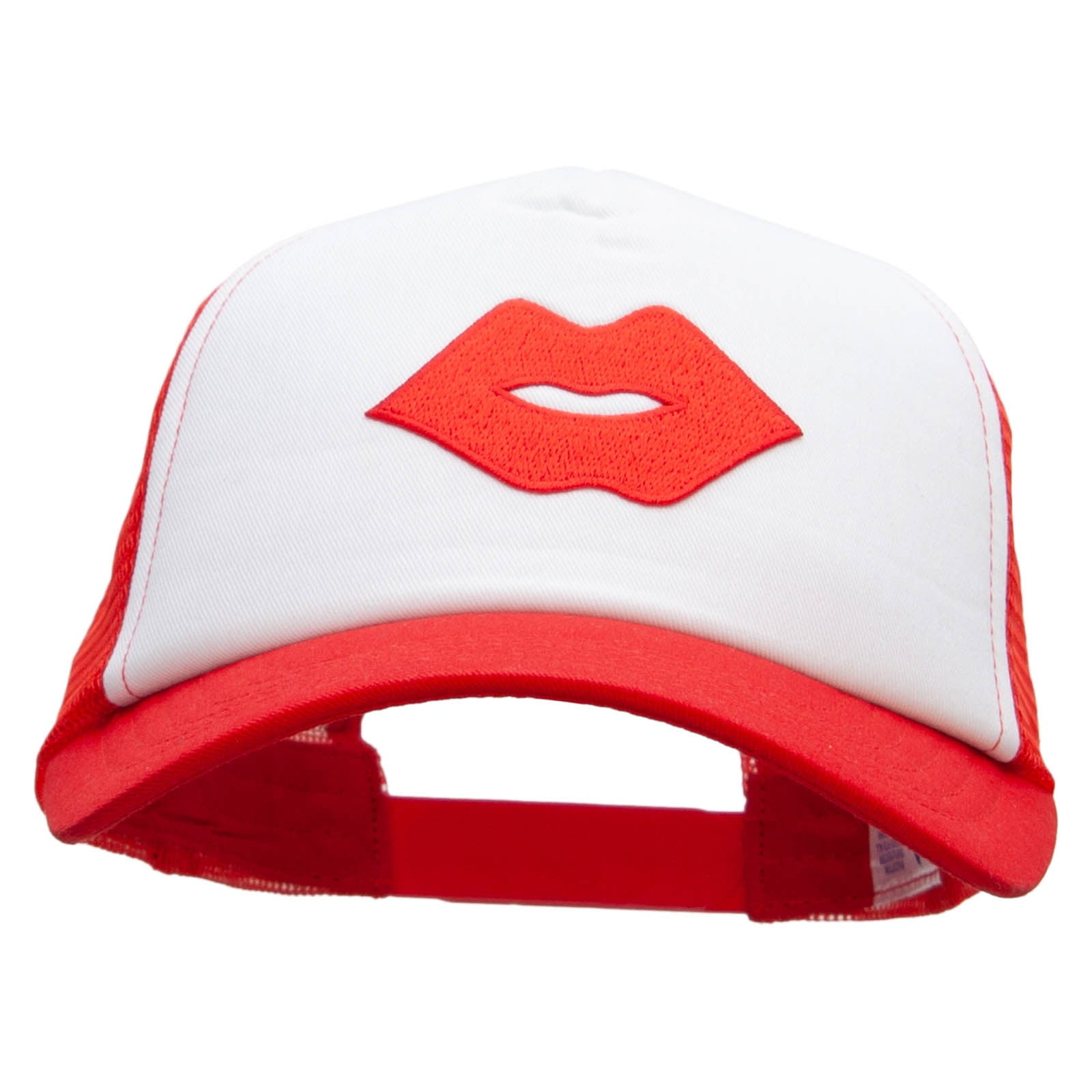Red Lips Embroidered Patched Cotton Trucker Cap - Red OSFM - Walmart.com