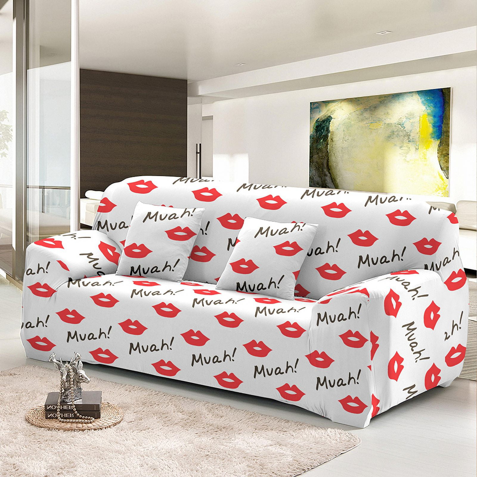 Red Lips Full-cover Elastic Couch Cover Dust Proof Stretch Sofa Covers ...