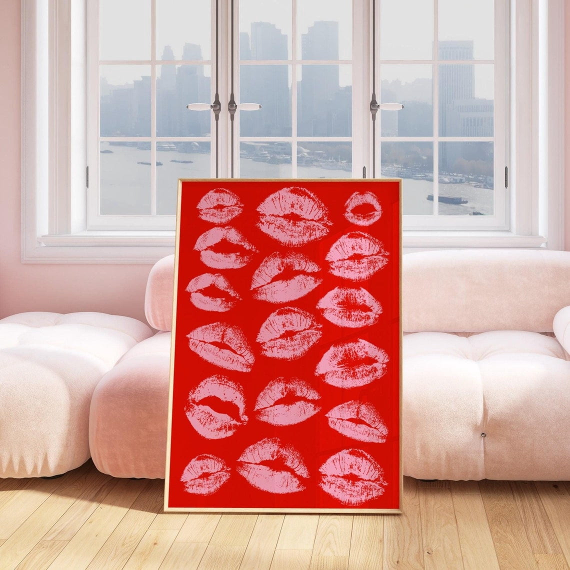 Red Lips Kisses Preppy Fashion Wall Art, Unframed Canvas Size 24x36 ...
