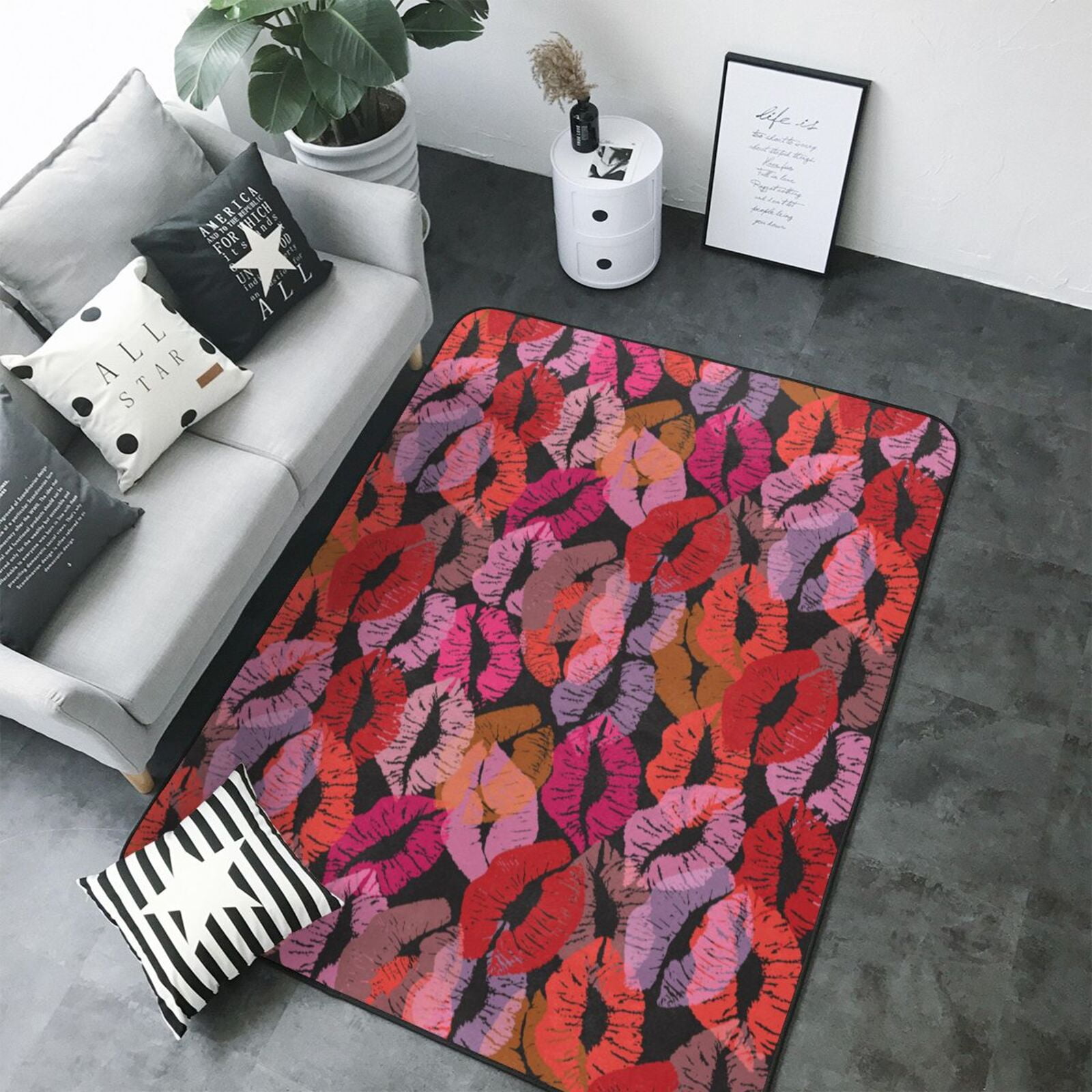 Red Lips Kissing Area Rugs for Living Room Bedroom, 5x7 Soft Throw ...