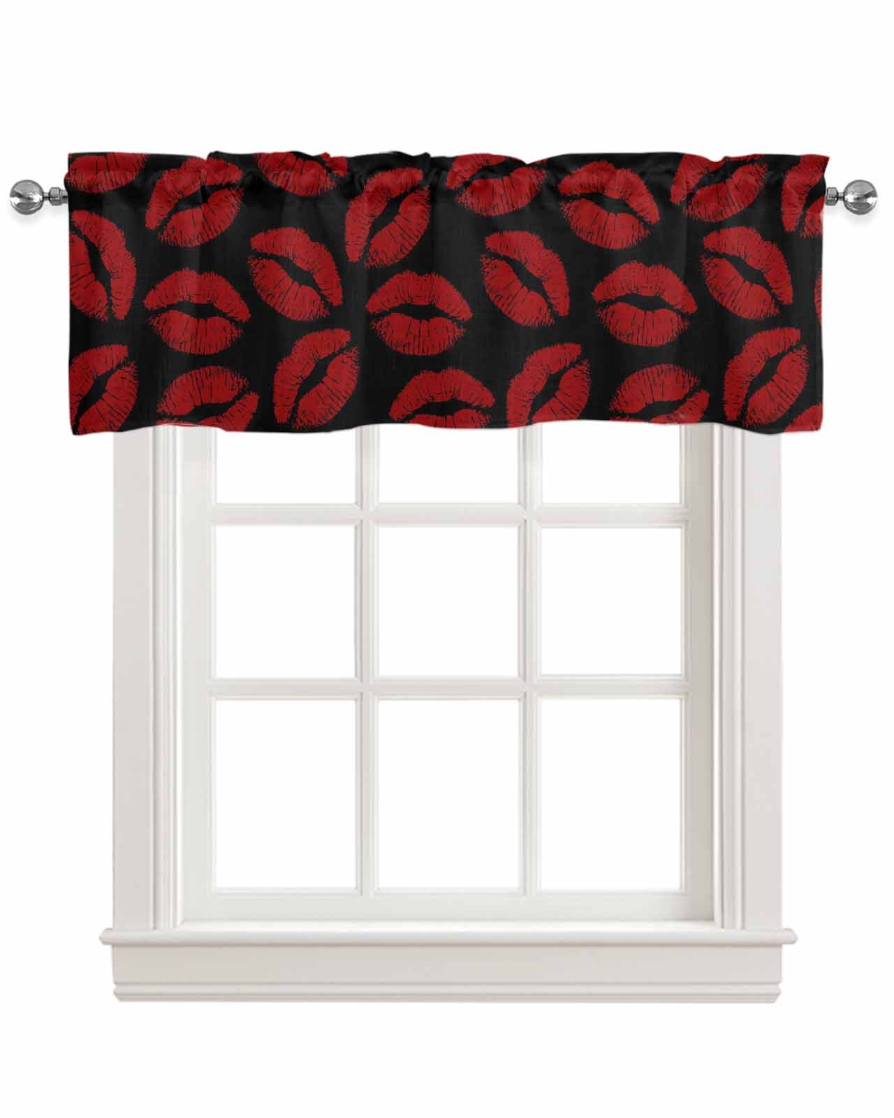 Red Lips Kitchen Valances for Windows Farmhouse Linen Window Valance ...